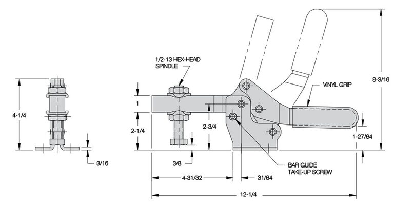 Carr Lane, Horizontal Toggle Clamp, Clamping Force (lbf): 1000, Open ...